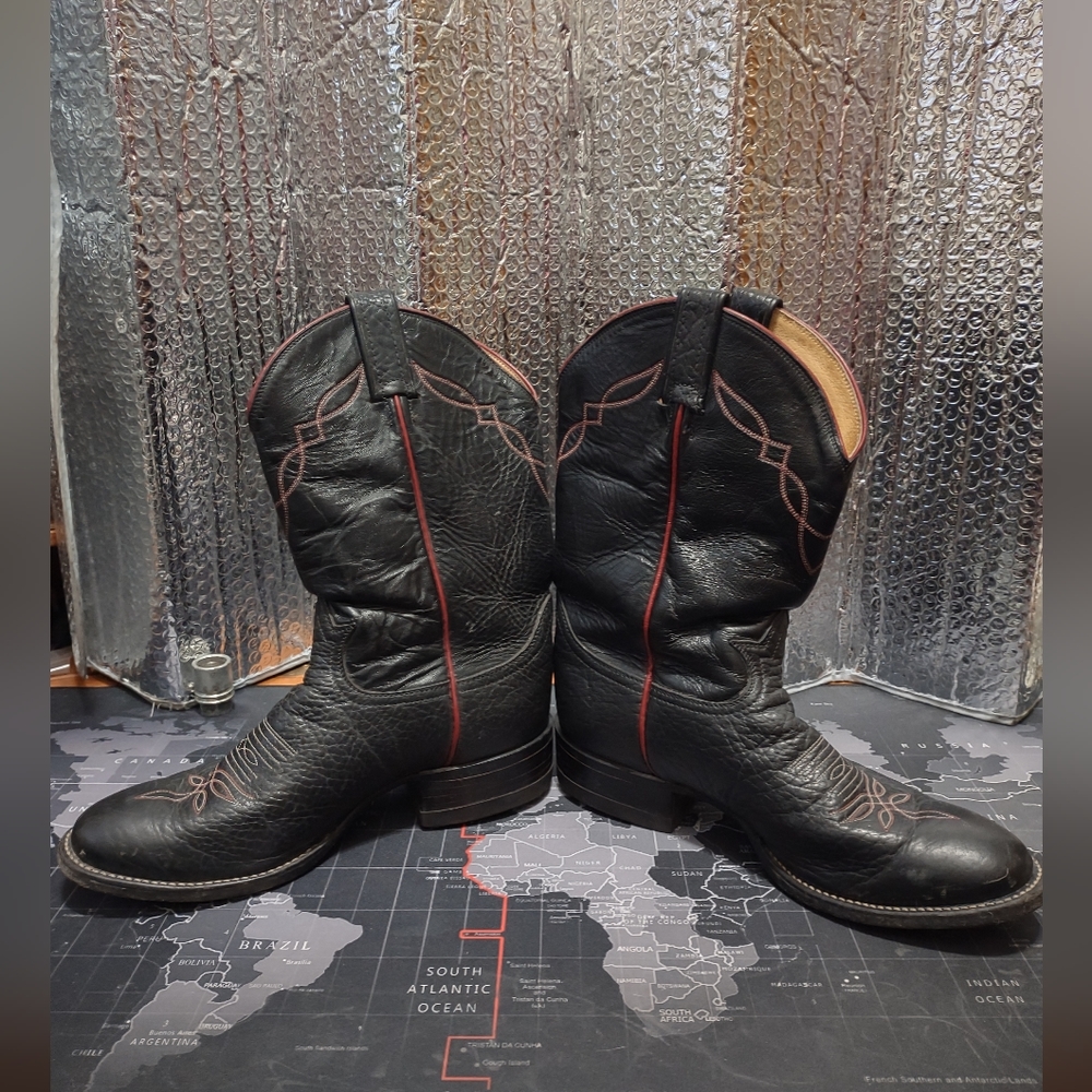 Tony Lama Style 2022 Black & Red Western Boots Size 7… - Gem